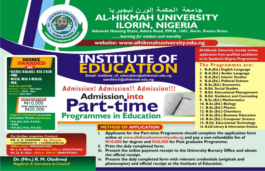 Centre For Part-time and Professional Studies – Al-Hikmah University, Ilorin